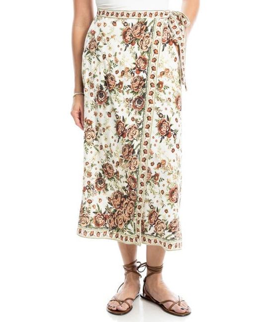 Max Studio Floral Border Faux Wrap Skirt in Natural | Lyst