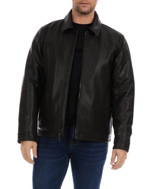 Perry Ellis Classic Leather Jacket in Black for Men | Lyst