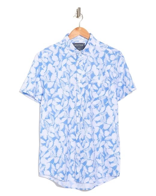 Report Collection Palm Print 4 Way Stretch Short Sleeve Shirt In Light