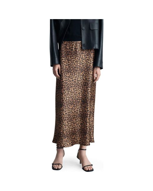 Mango Leopard Print Satin Maxi Skirt in Brown | Lyst