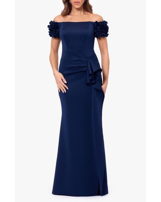 Xscape Evenings Off-The-Shoulder Trumpet Gown in Blue | Lyst