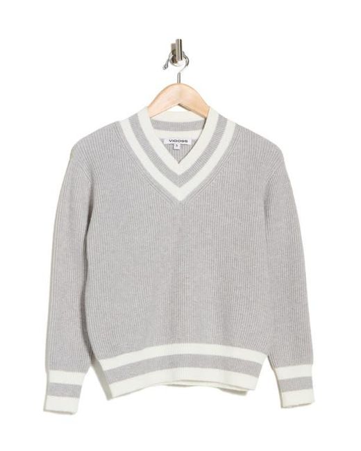 Vigoss Varsity Stripe V-Neck Sweater in Gray | Lyst