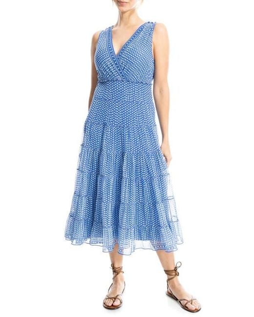 Max Studio V-Neck Sleeveless Mesh Midi Dress in Blue | Lyst