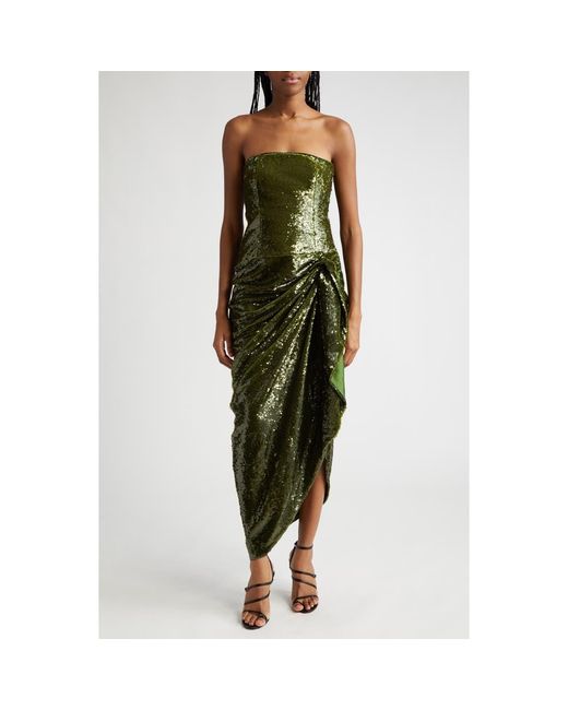 Cinq A Sept Sequin Strapless Draped Dress in Green Lyst