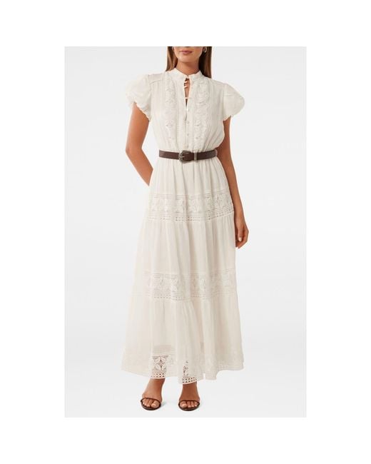 EVER NEW Amy Floral Lace Inset Belted Maxi Dress in Natural | Lyst