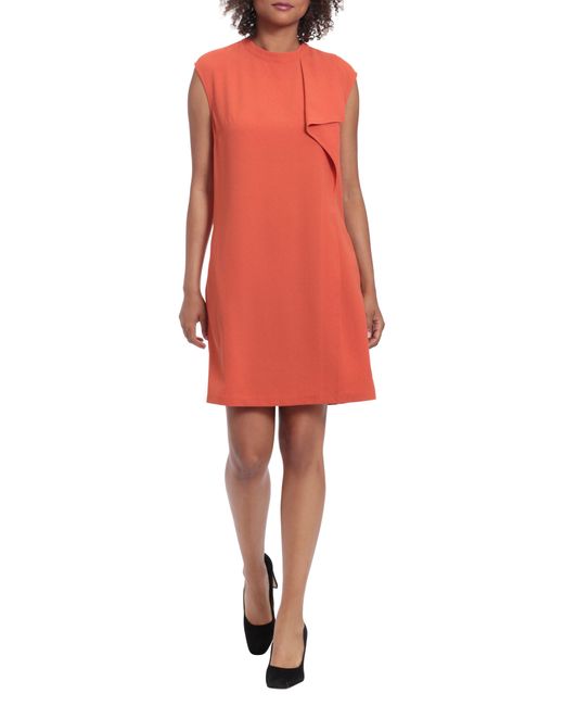 London Times Synthetic Mock Neck Asymmetrical Flutter Shift Dress In