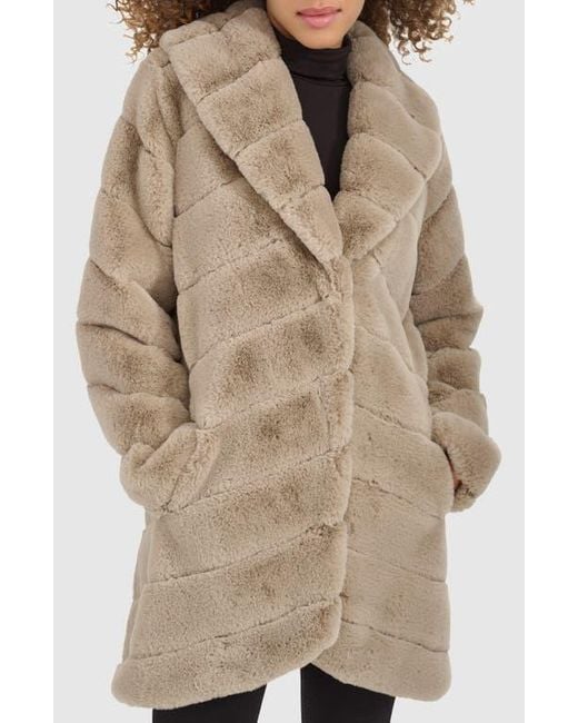 Kenneth Cole Grooved Faux Fur Coat in Natural | Lyst
