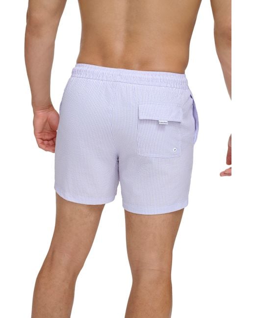 Calvin Klein Modern Euro Seersucker Swim Trunks In Blue For Men Lyst
