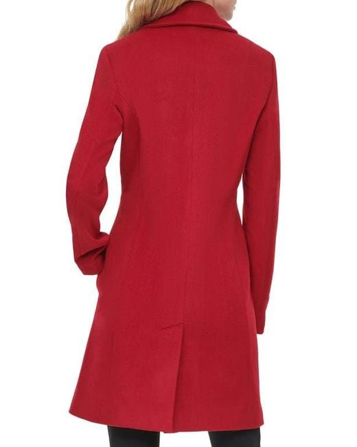 Calvin Klein Notch Wool Blend Coat in Red | Lyst