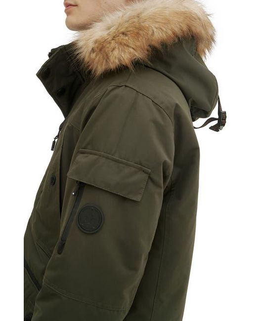 Noize Jacob Faux Fur Trim Hooded Insulated Parka Jacket in Green for ...
