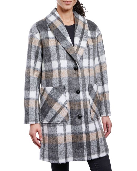 Lucky Brand Shawl Collar Coat In Gray Plaid At Nordstrom Rack Lyst