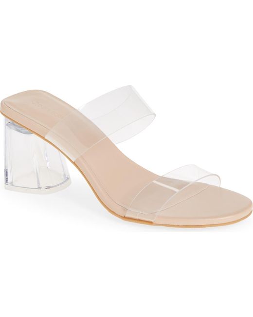 Open Edit Translucent Strappy Block-Heel Slide Sandals in White | Lyst