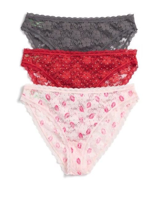 Honeydew Intimates Lexi 3-Pack Lace Bikinis in Red | Lyst