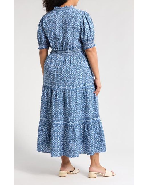 Max Studio Short Sleeve Tiered Maxi Dress in Blue | Lyst