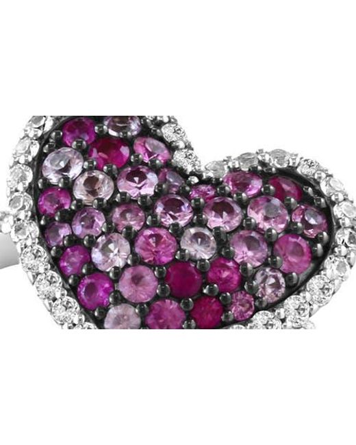 Effy Sterling & Sapphire Heart Ring in Pink | Lyst