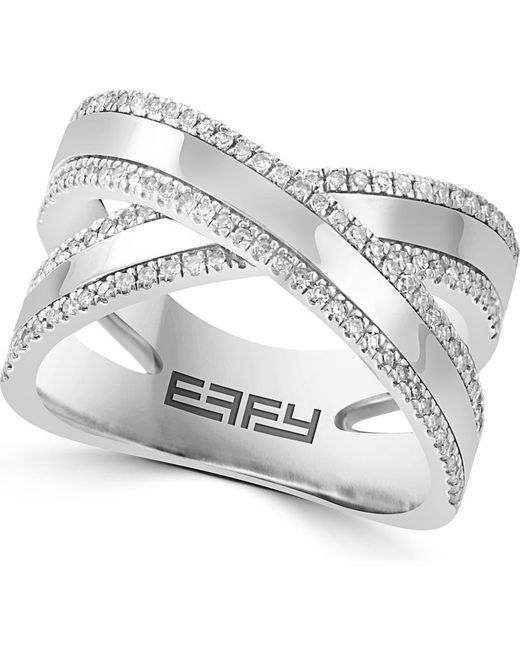 Effy Diamond Crossover Ring in Metallic | Lyst