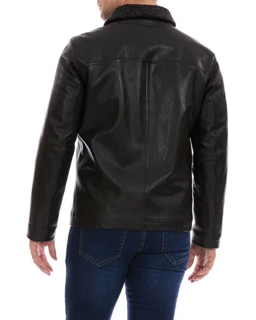 Perry Ellis Faux Shearling Collared Leather Jacket in Black for Men | Lyst