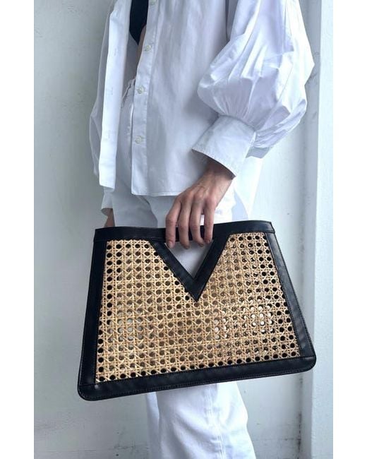 Adornia Rattan Frame Clutch in Black | Lyst