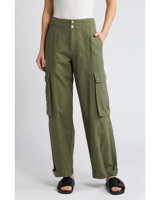 FRAME Wide Leg Cotton Cargo Pants in Green | Lyst