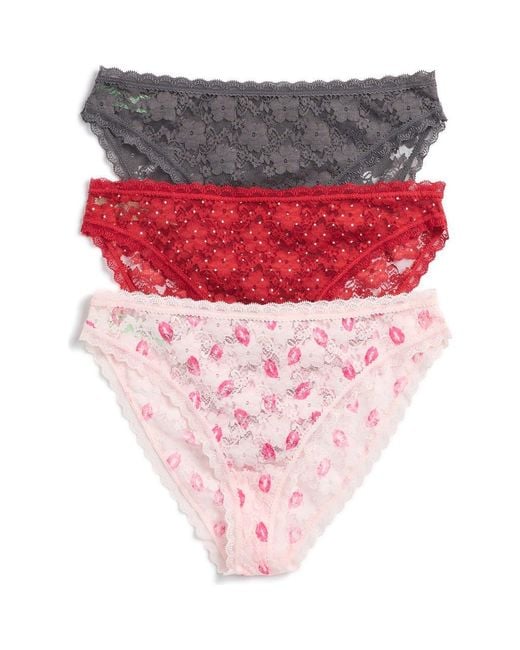 Honeydew Intimates Lexi 3-Pack Lace Bikinis in Red | Lyst