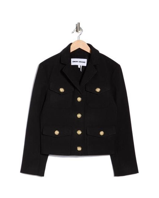DKNY Crop Button Jacket in Black | Lyst