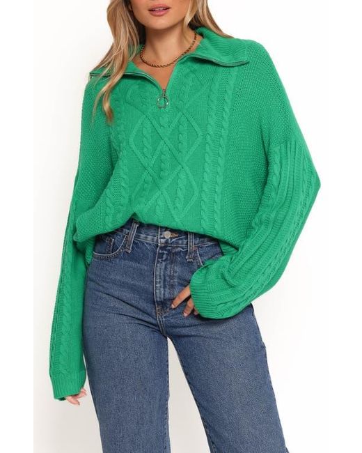 Petal & Pup Leon Oversize Cable Stitch Quarter Zip Sweater in Green | Lyst