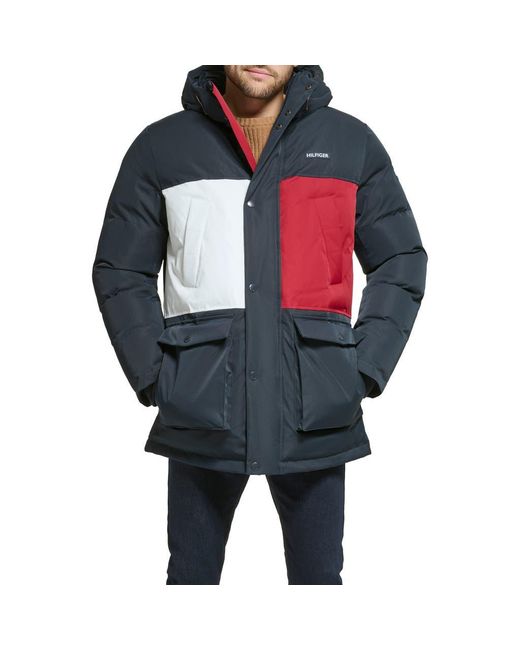 Tommy Hilfiger Hooded Insulated Water-Resistant Jacket in Blue for Men ...