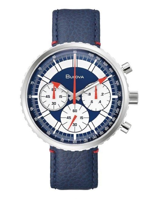 Bulova Archive Series Chronograph Leather Strap Watch, 46Mm in Blue for ...