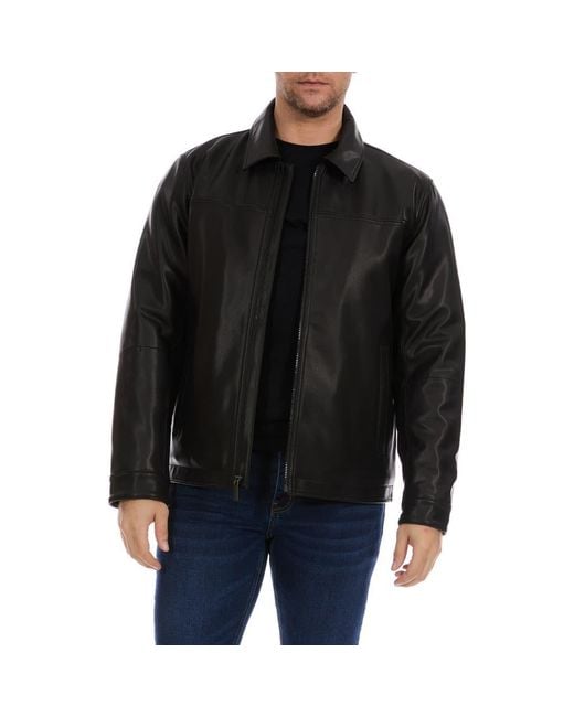 Perry Ellis Classic Leather Jacket in Black for Men | Lyst