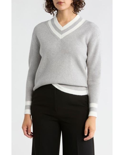 Vigoss Varsity Stripe V-Neck Sweater in Gray | Lyst