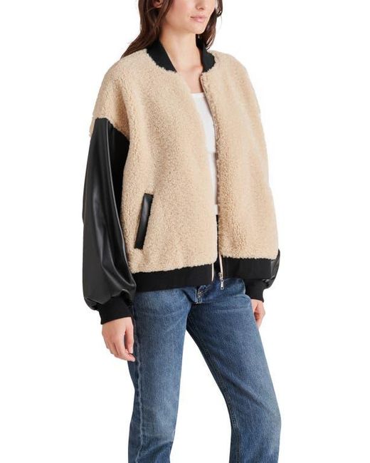 BB Dakota Faux Shearling & Faux Leather Bomber Jacket in Natural | Lyst