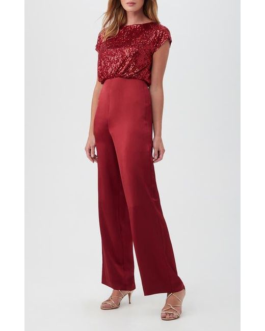 Trina Turk Shimai Sequin Bodice Cap Sleeve Jumpsuit in Red | Lyst