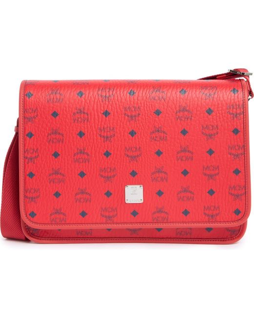 MCM Aren Logo Print Messenger Crossbody Bag in Red | Lyst