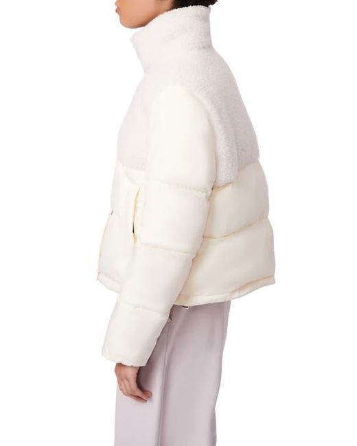 Bernardo High Pile Fleece Contrast Short Puffer Jacket in White | Lyst