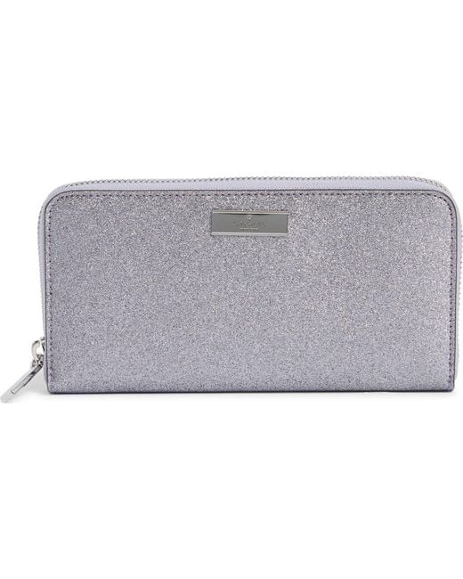 Kate Spade Kenzie Glitter Zip Wallet in Gray | Lyst