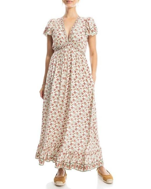 Max Studio Empire Waist Flutter Sleeve Maxi Dress in Natural | Lyst