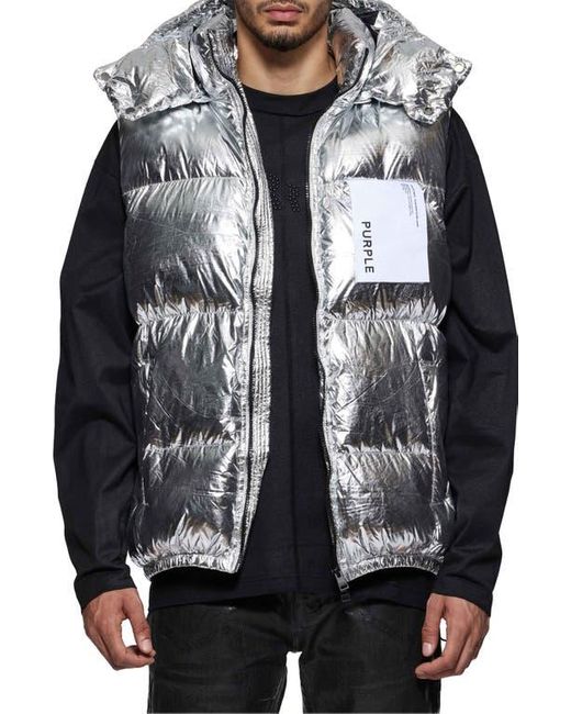 Purple Brand Foil Down Puffer Vest in Black for Men | Lyst