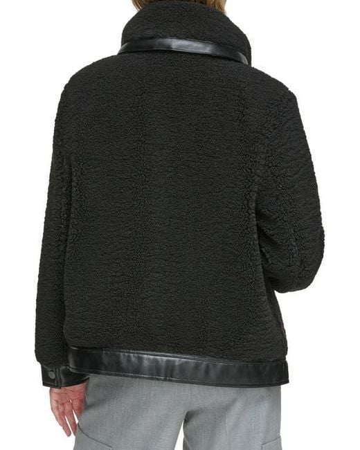 Andrew Marc Zepita Faux Shearling Bomber Jacket in Black | Lyst