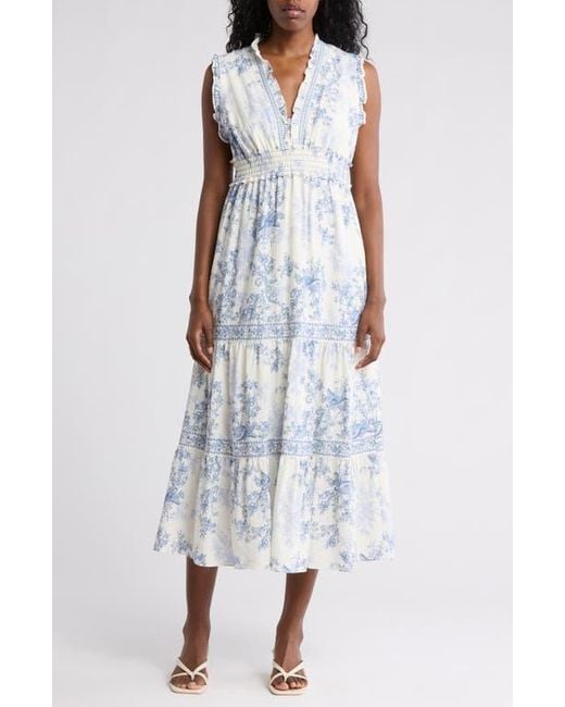 Max Studio Floral Sleeveless Tiered Maxi Dress in White | Lyst
