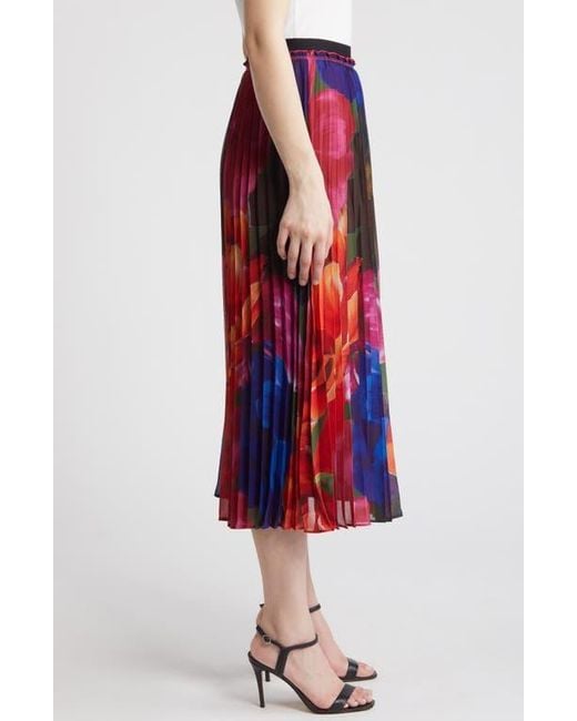 Ted Baker Evola Print Pleated Midi Skirt In Red Lyst