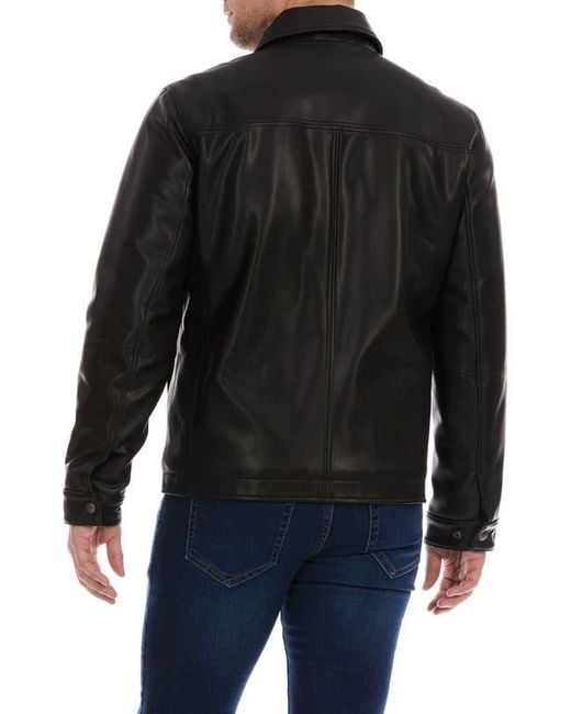 Perry Ellis Classic Leather Jacket in Black for Men | Lyst
