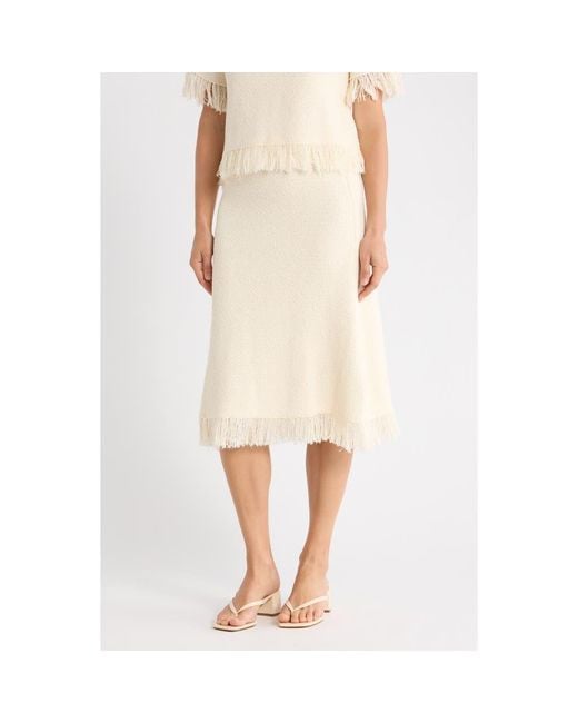 Adrianna Papell Fringe Waffle Knit Midi Skirt in Natural | Lyst