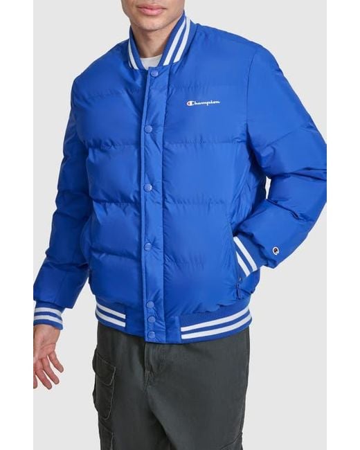 Champion Varsity Quilted Bomber Jacket in Blue for Men | Lyst