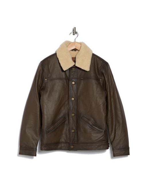Wrangler Faux Shearling Lined Leather Jacket in Brown for Men | Lyst