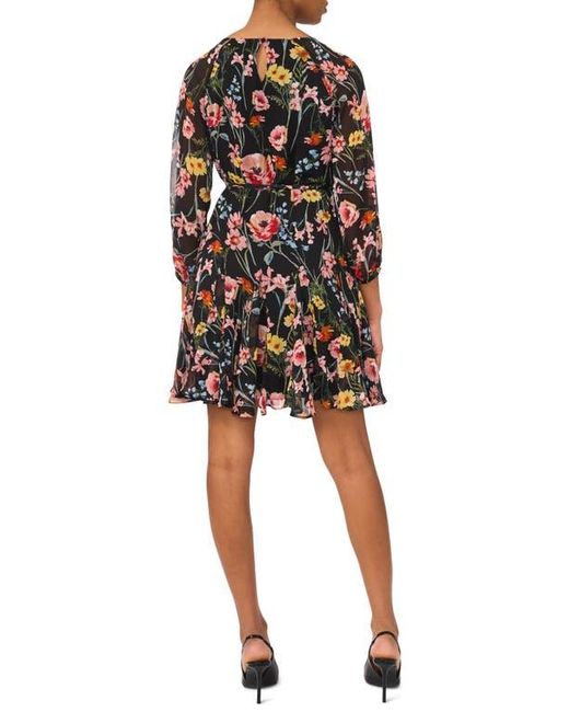 Halogen® Floral Balloon Sleeve Chiffon Fit & Flare Dress in Black | Lyst