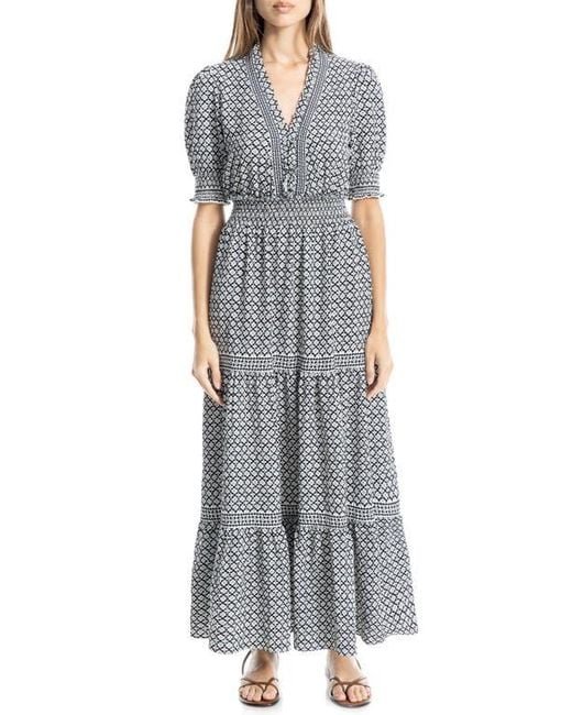 Max Studio Floral Short Sleeve Tiered Maxi Dress in Gray | Lyst