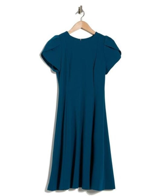 Calvin Klein Tulip Sleeve Midi Dress in Blue | Lyst