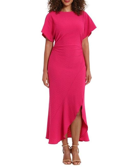 London Times Eyelet Short Sleeve Tulip Hem Midi Dress in Red | Lyst