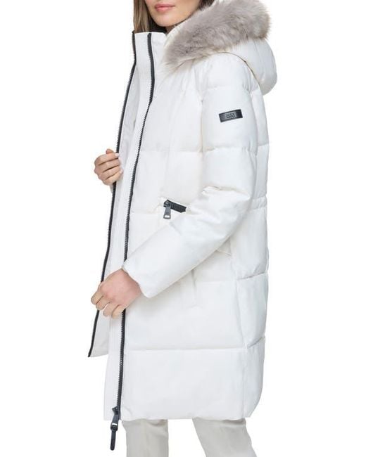 DKNY Puffer Jacket With Faux Fur Hood in White | Lyst