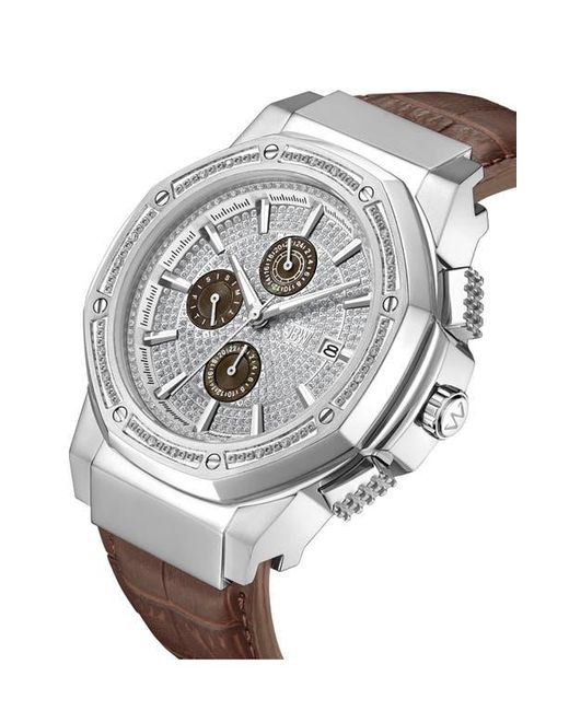 JBW Saxon Diamond Croc Embossed Leather Strap Watch, 44Mm in Gray | Lyst